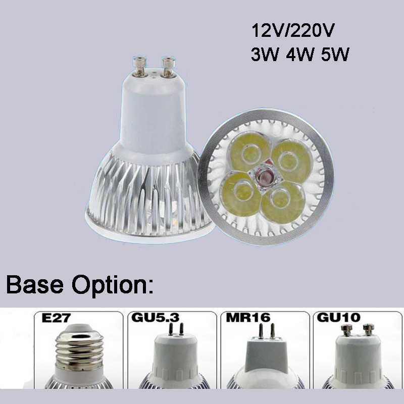 Aluminum LED Bulb Lamp Cup Light E27 E14 MR16 GU5.3 GU10 AC 220V AC/DC 12V 3W 4W 5W High ...