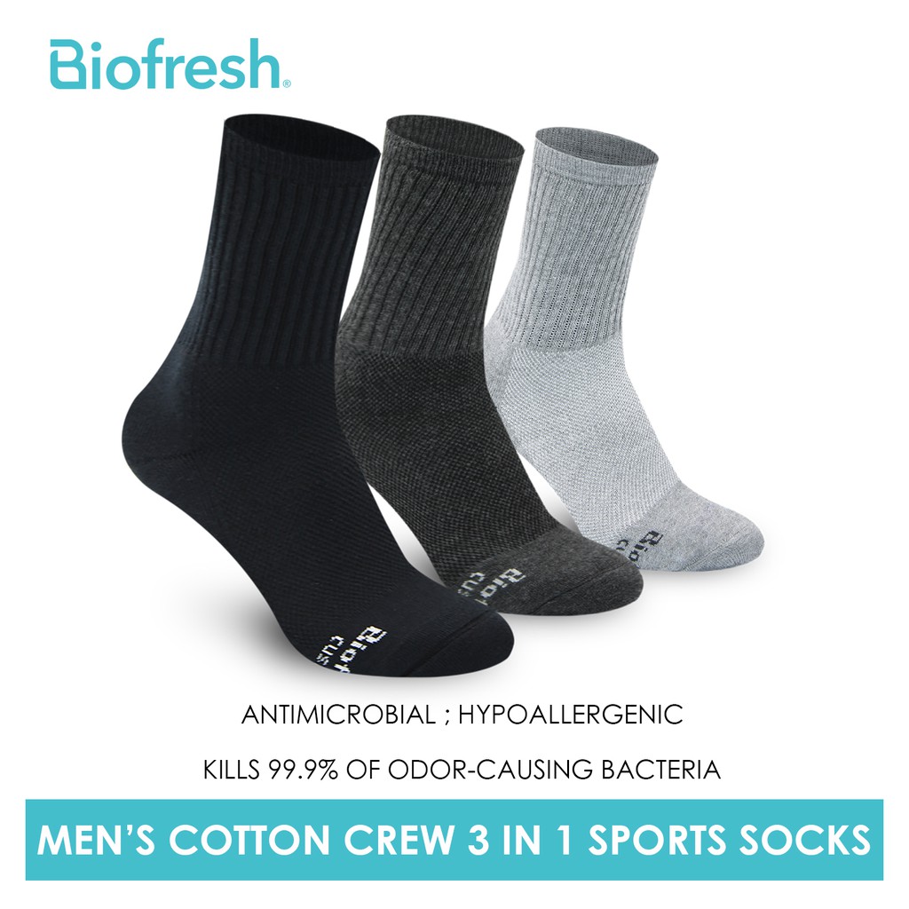 Biofresh Men's Antimicrobial Cotton Lite Thick Sports Crew Socks 3 ...