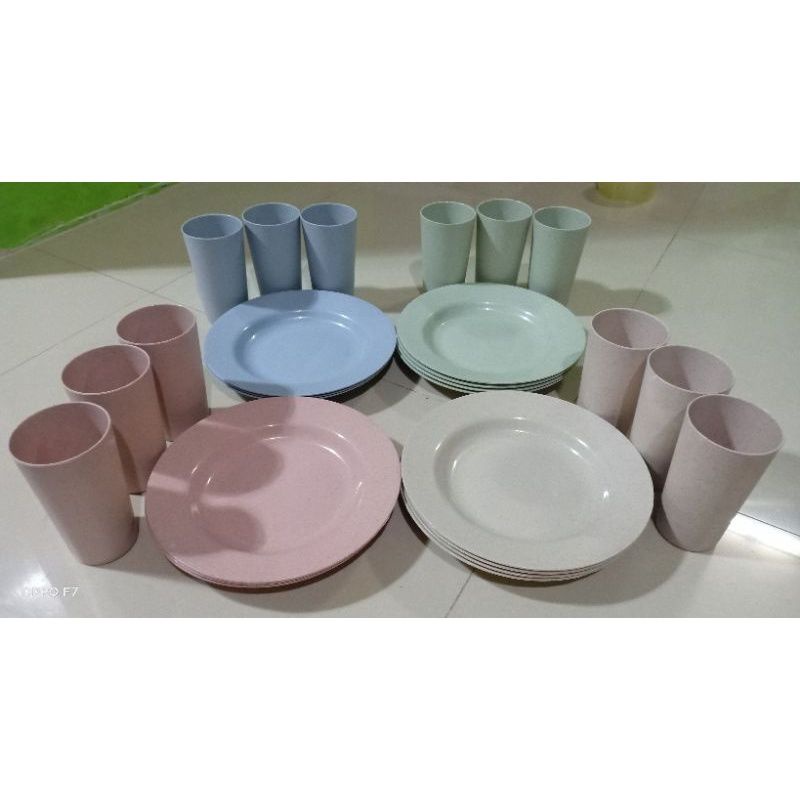12 pcs. Reusable Marble Design Plastic Plate and Tumbler (Baso ...