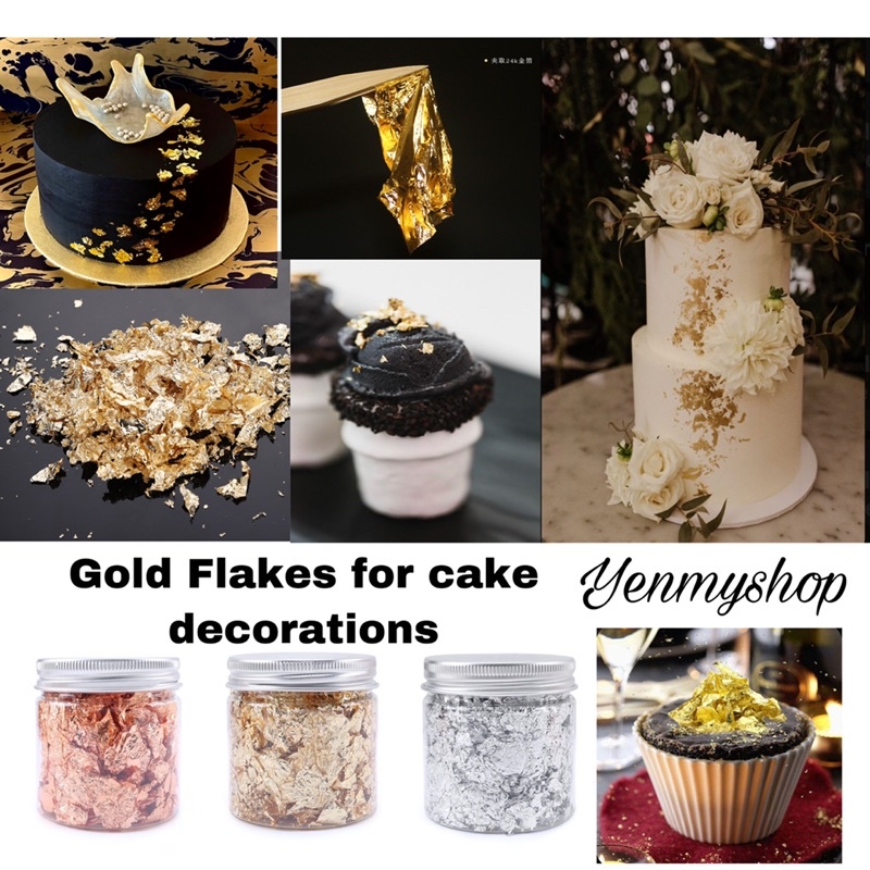 Edible Gold Flakes 3g Edible Silver Flake Sprinkles Gold Flakes Gold ...