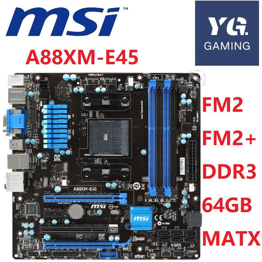 MSI A88XM-E45 Desktop Motherboard AMD A88X Socket FM2/FM2+ DDR3 64GB MATX Original Used ...