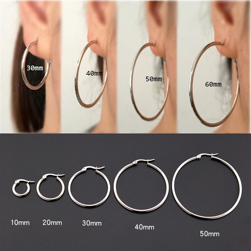 1Pair Sterling Gold Silver Color Hoop Earrings 10MM-70MM Big Smooth ...