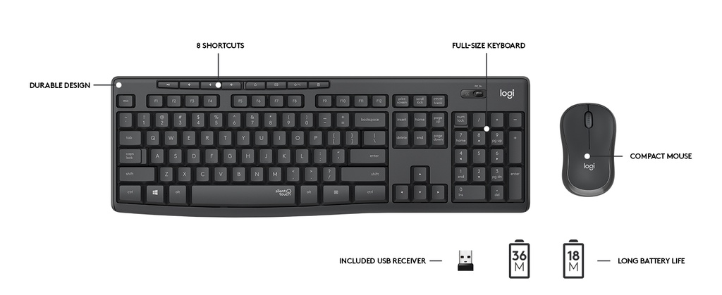 Logitech MK295 Wireless Mouse & Keyboard Combo – USB, Silent Touch ...