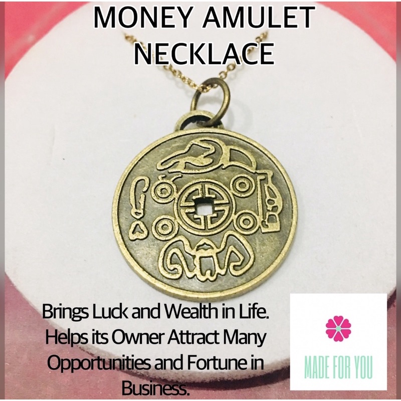 Original Money Amulet Lucky Charm w non tarnish gold plated necklace ...