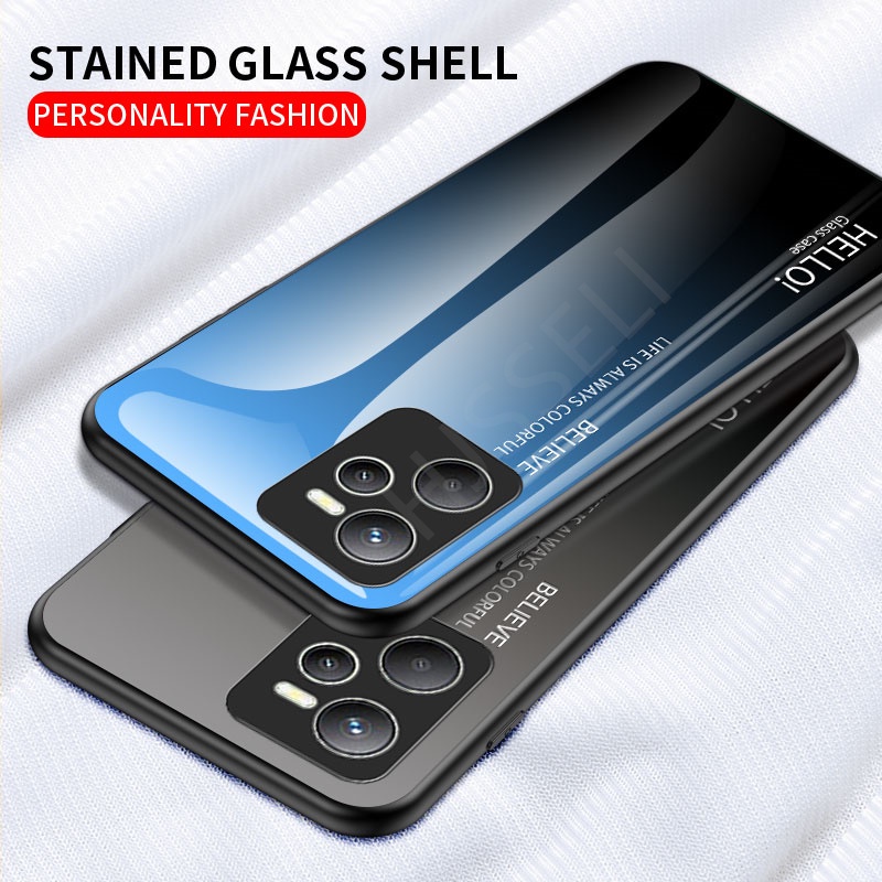 Realme C35 Case Gradient Aurora Tempered Glass Soft Frame Back Cover ...
