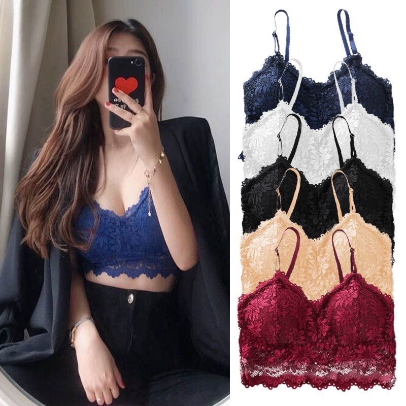 SF Women's French Style Sexy Hollow Flower Lace Brassiere Deep V Lace Push Up Bra | Shopee ...