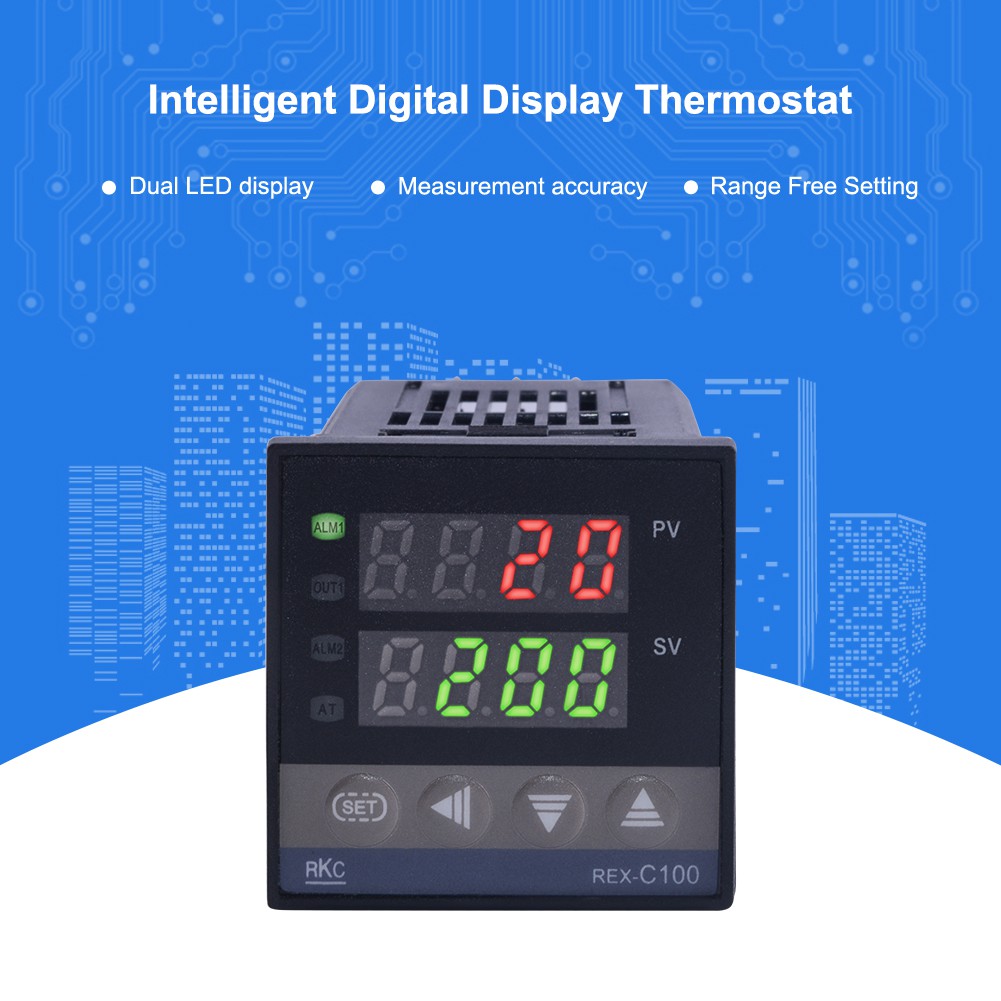 REX-C100 Digital PID Temperature Controller - Intelligent Adjustable Thermostat with LED Display ...