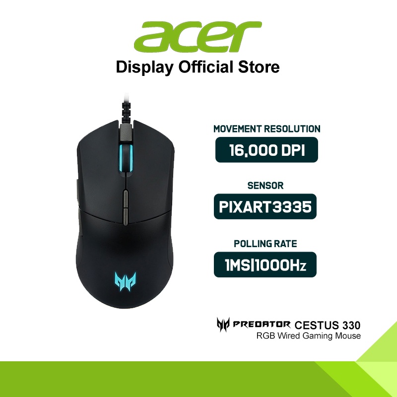 Acer Predator Cestus 330 RGB Gaming Mouse, PixArt 3335 Sensor, 16000 DPI, 7 Buttons | Shopee ...