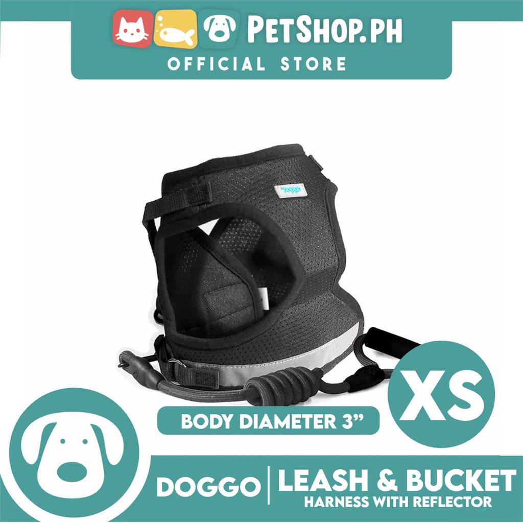 Doggo Leash and Bucket Harness with Reflector Extra Small (Black ...