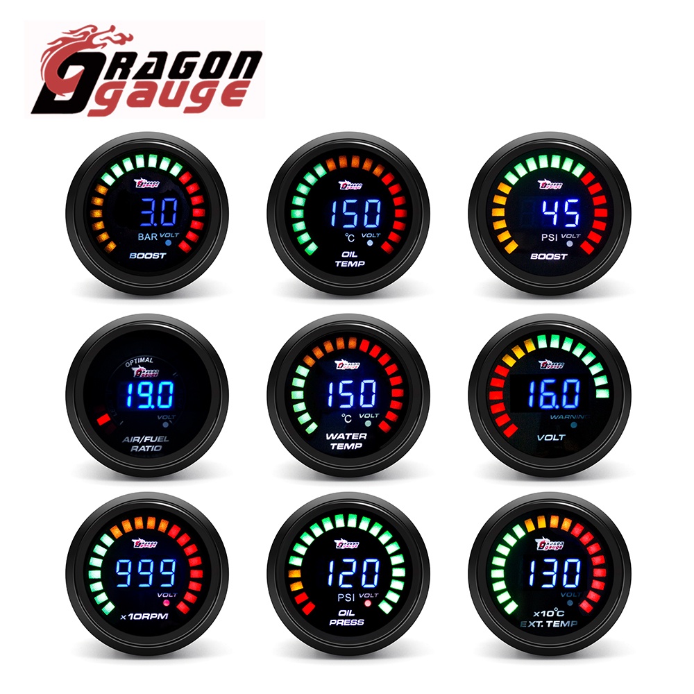 DRAGON GAUGE 52mm LED Digital Tachometer Voltmeter Boost Gauge Air-Fuel ...