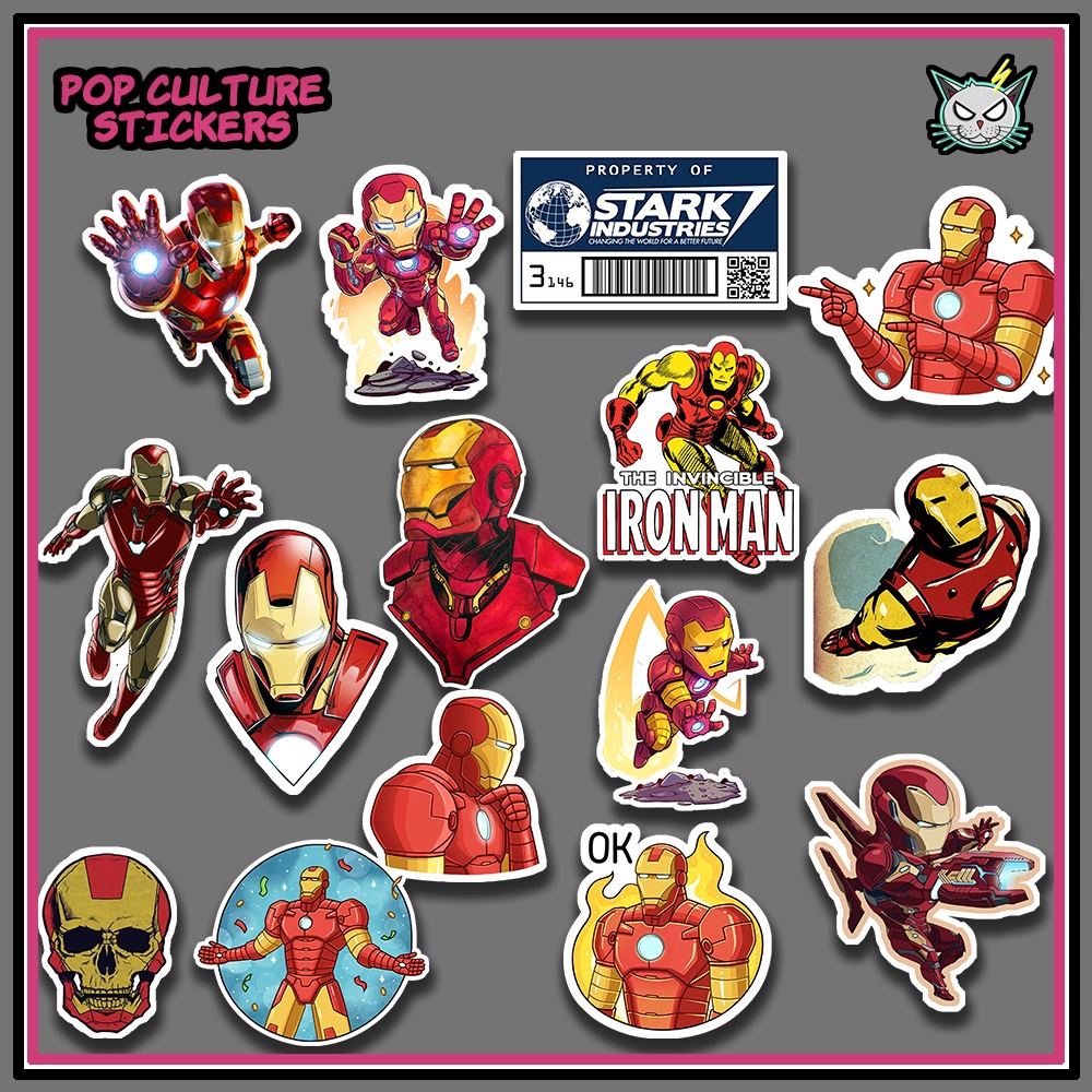 Marvel - Cute Iron man Vinyl Sticker Pack (15pcs) Tumbler.Helmet.Laptop ...