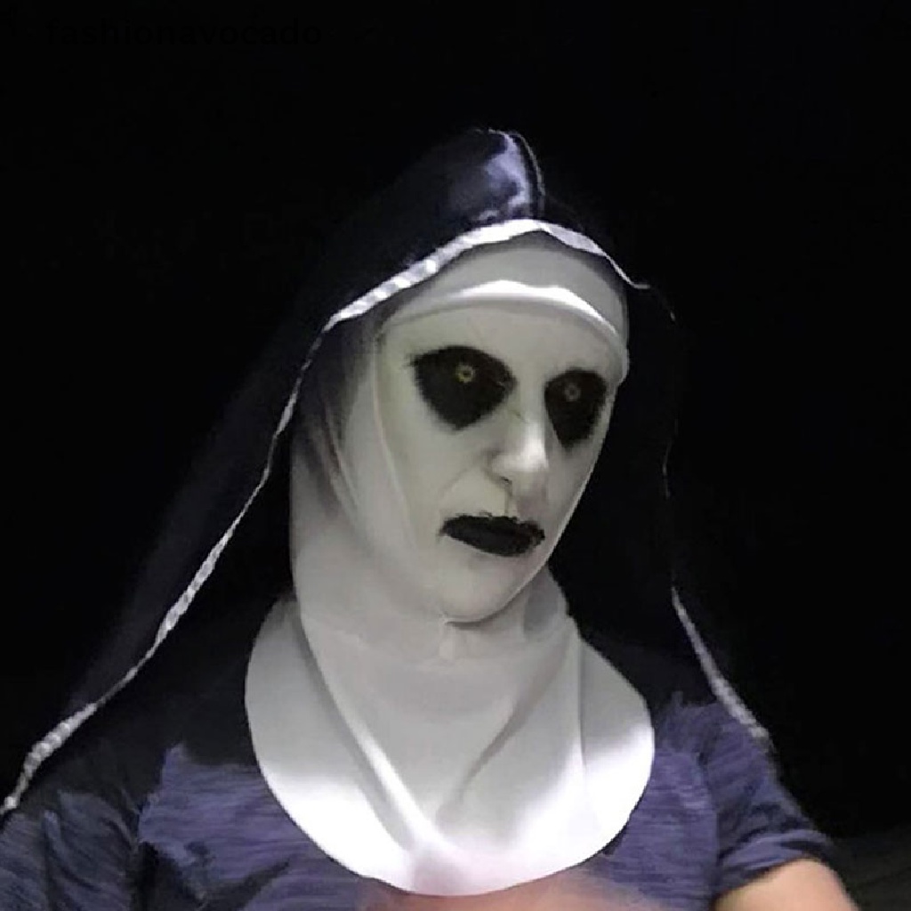 FAPH The Horror Scary Nun Latex Mask w/Headscarf Valak Cosplay for ...