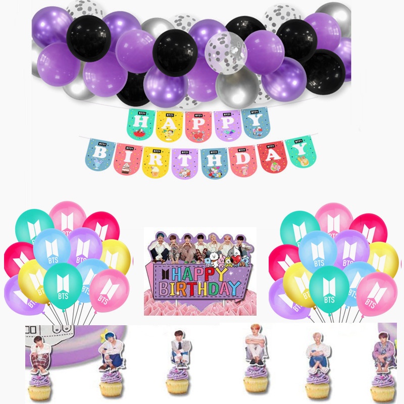 29pcs/set BTS Themed Banner Purple Latex Balloon Decoration Fan Meeting ...