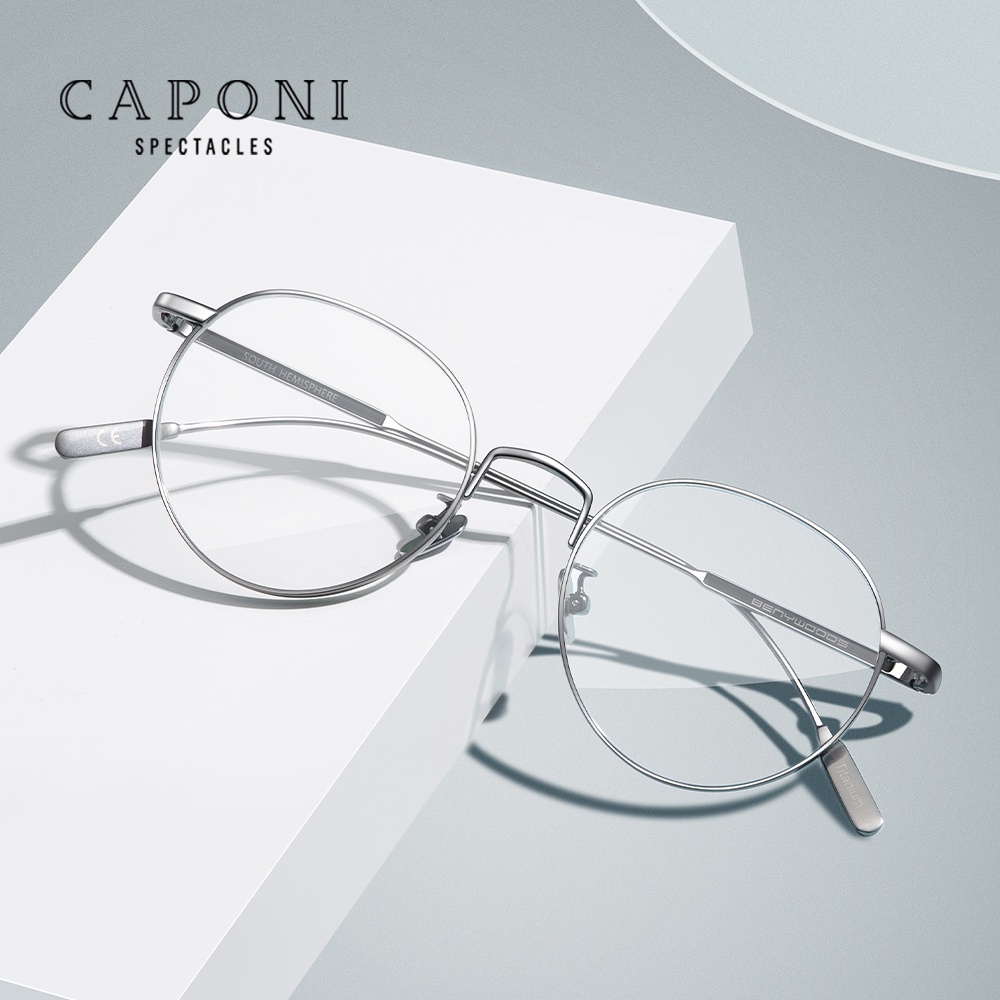 CAPONI Round Men's Glasses Frame Titanium Alloy Eyeglasses Blue Light ...