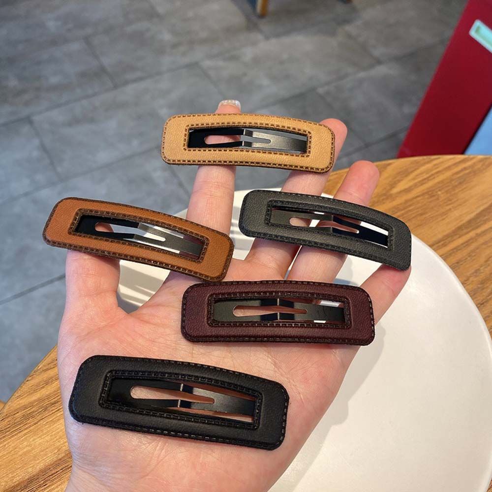 Simple Sweet Rectangle Leather Hair Pins Korean Style Women Hair Clips ...