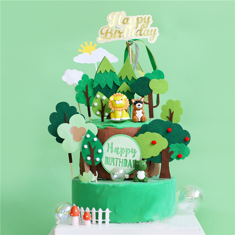 Forest animal green small tree cake topper felt tree cake decoration ...