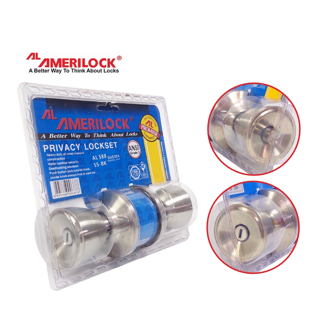 Amerilock Door Knob Privacy Lockset Stainless Steel 588 SS-BK | Shopee ...