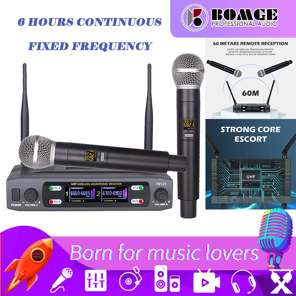 Professional UHF Wireless Microphone Dual Channel Handheld Metal ...