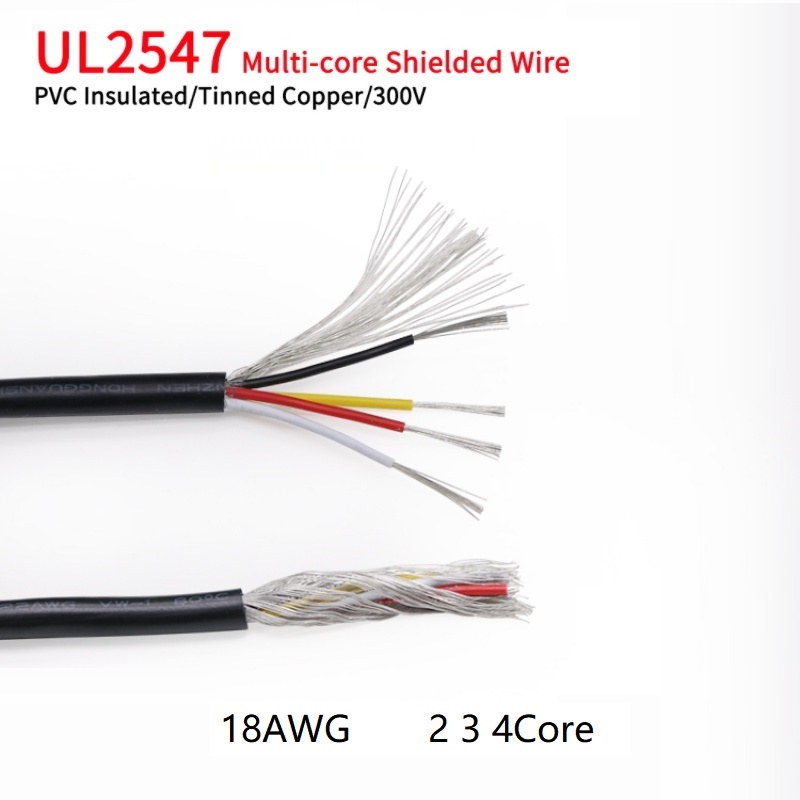 2M UL2547 Signal Shielded Cable 18AWG PVC Insulated 2 3 4Cores Shielded ...