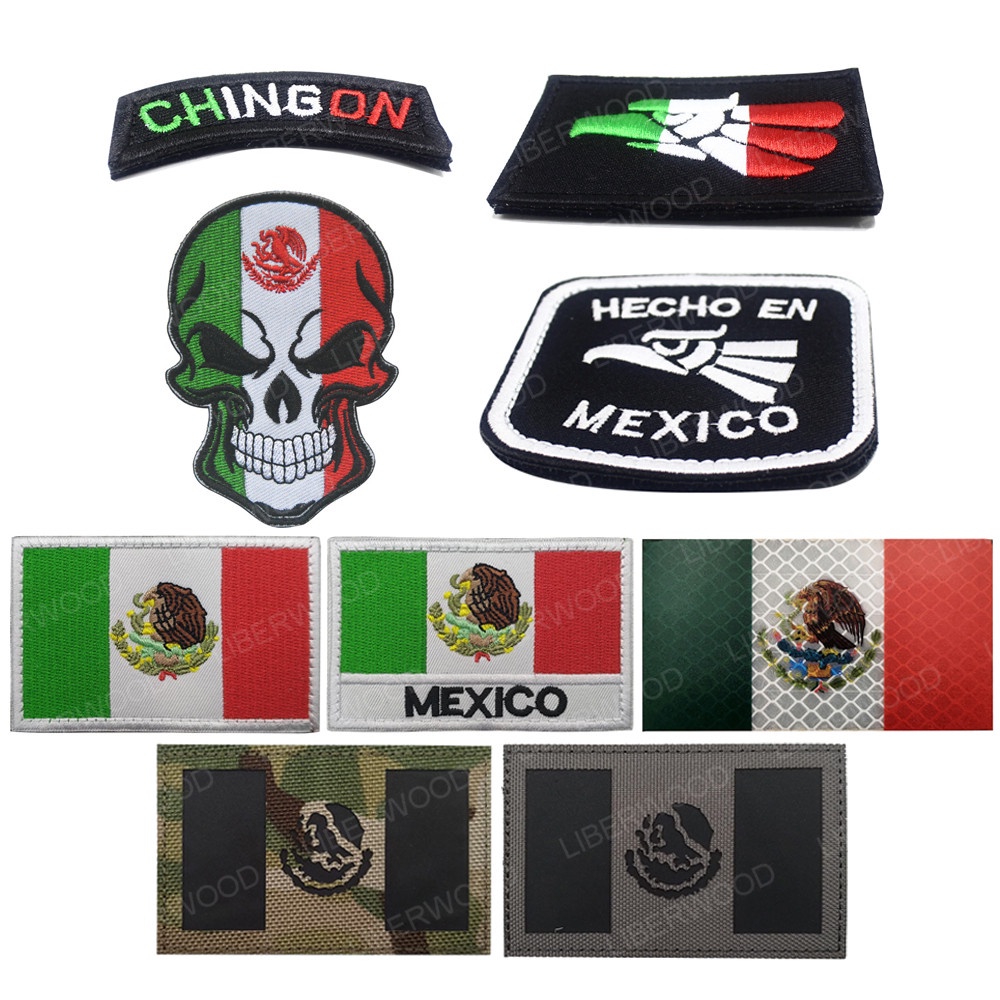 Mexico Flag Skull Embroidered Patch IR Reflective Mexican Tactical Army ...