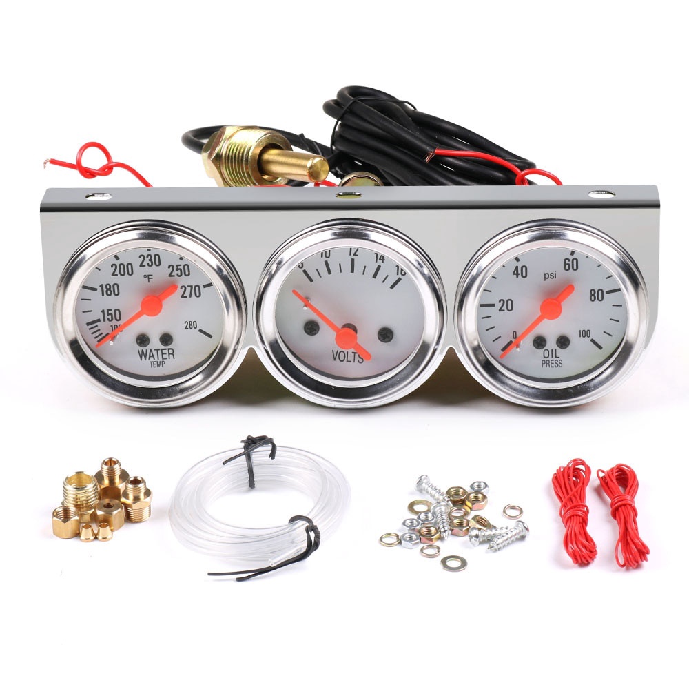 2 "chrome panel oil pressure water temp voltmeter triple meter auto ...
