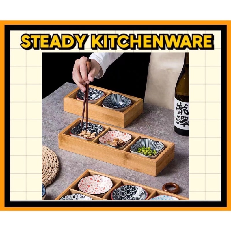 3 Grid Compartment Bamboo Food Tray Steamboat Tray Dessert Tray Side ...