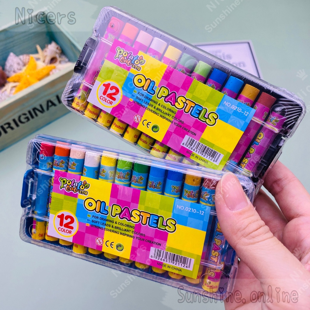 12colors Oil pastels with case Potato Cat Smooth rich colors | Shopee ...