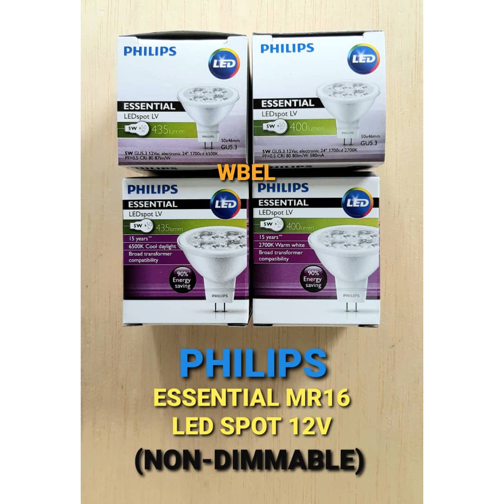 PHILIPS ESSENTIAL LED SPOT 5W 12V MR16 GU5.3 6500K / 2700K (EXTERNAL DRIVER NEEDED) | Shopee ...
