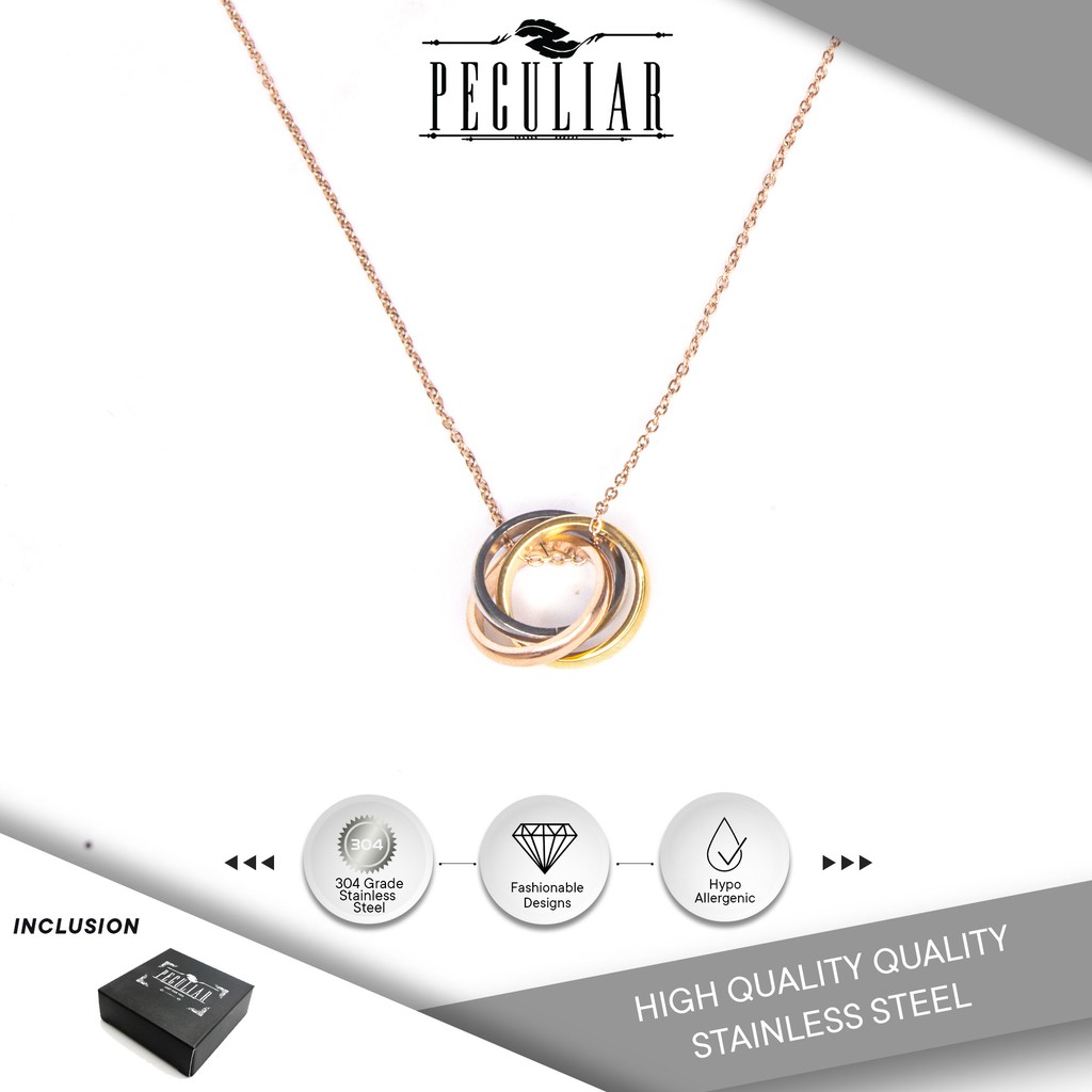 Peculiar Jewelry Strand Three Ring Multi Toned Pendant Stainless Steel ...