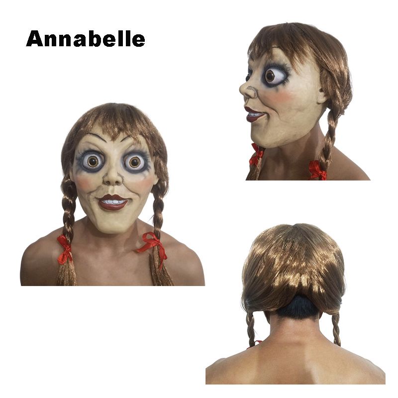 Annabelle Mask Latex Horror Doll Headgear Halloween Cosplay Props ...