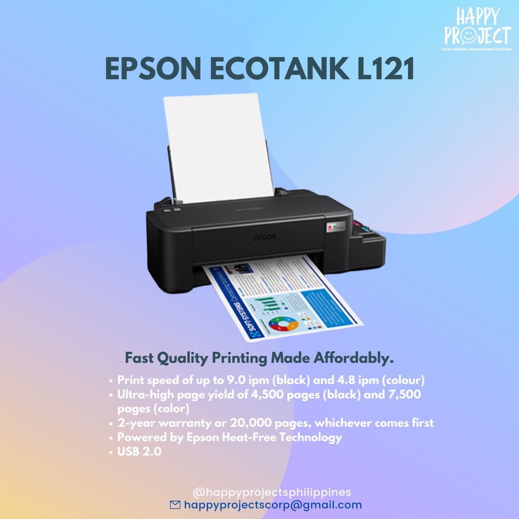 EPSON ECOTANK PRINTER - L121 Single Function Ink Tank Printer | Shopee Philippines