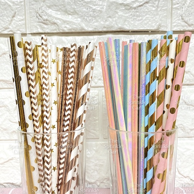 Drinking Paper Straw Metallic Gold Individually Wrapped Boba Plastic ...