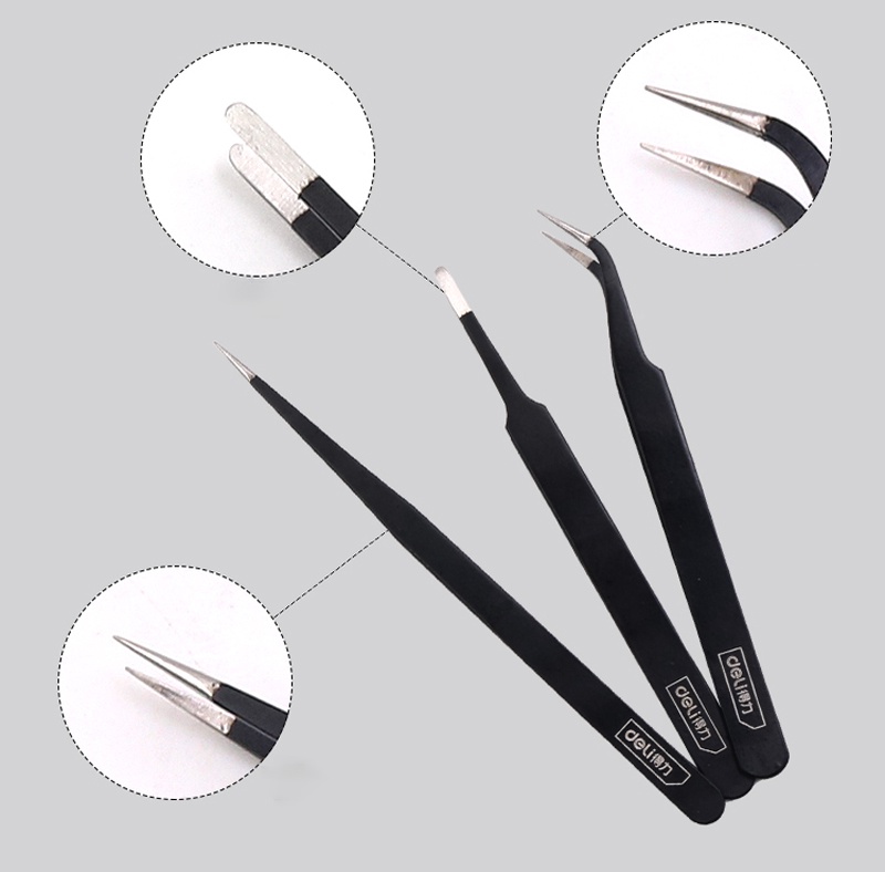 Deli 3Pcs/Set Anti-static Precision Tweezer Set Industrial Repair ...