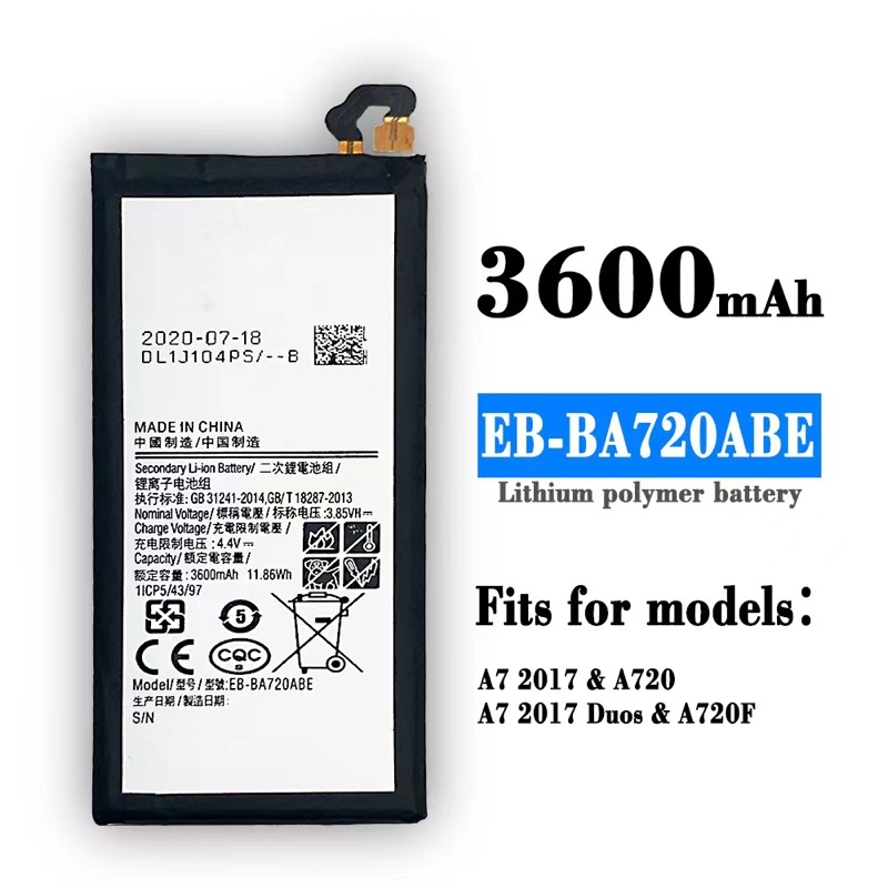 Original Galaxy Battery A7 2017 A720 A720F SM-A720F-DS Model EB ...