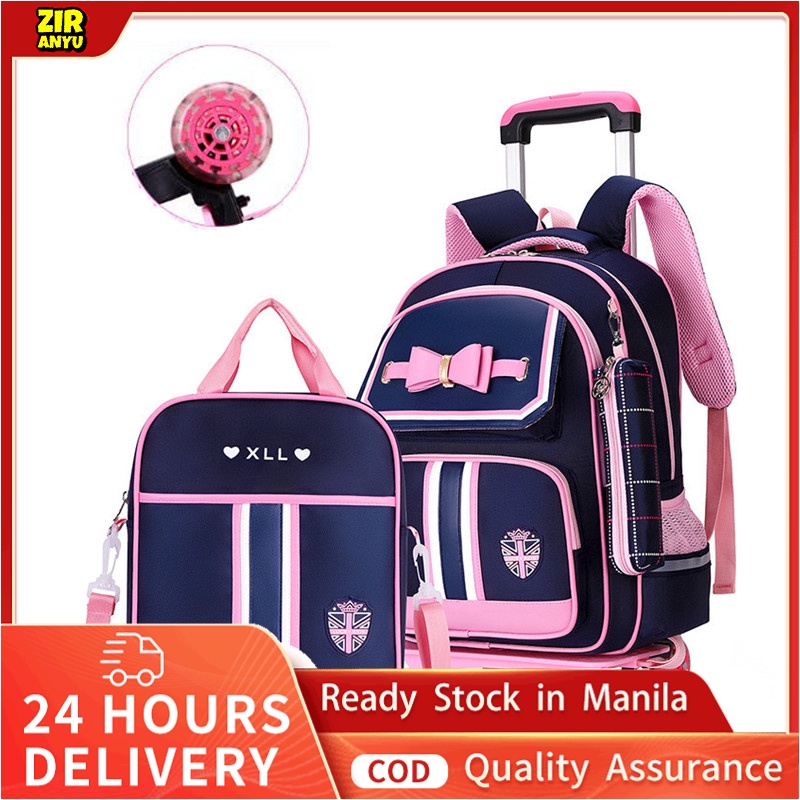 Waterproof School Trolley Bag Set for kids girls Removable School ...