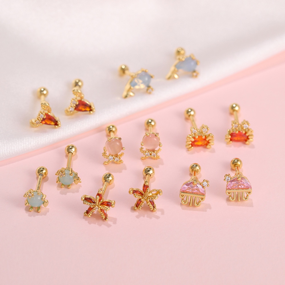 Cartoon marine animals earrings creative spin ball earrings S925 silver ...