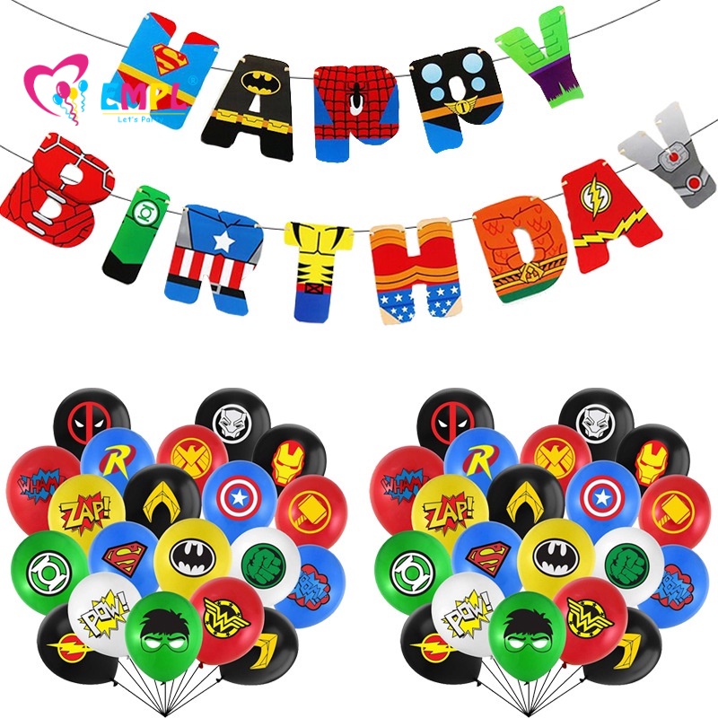 Marvel Theme Birthday Party Balloon Banner Decoration Cartoon Superhero ...