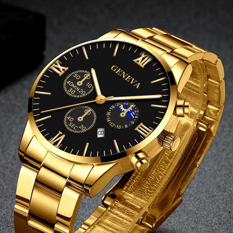 GENEVA Luxury Gold Watch Men Waterproof Automatic Wacth Business ...