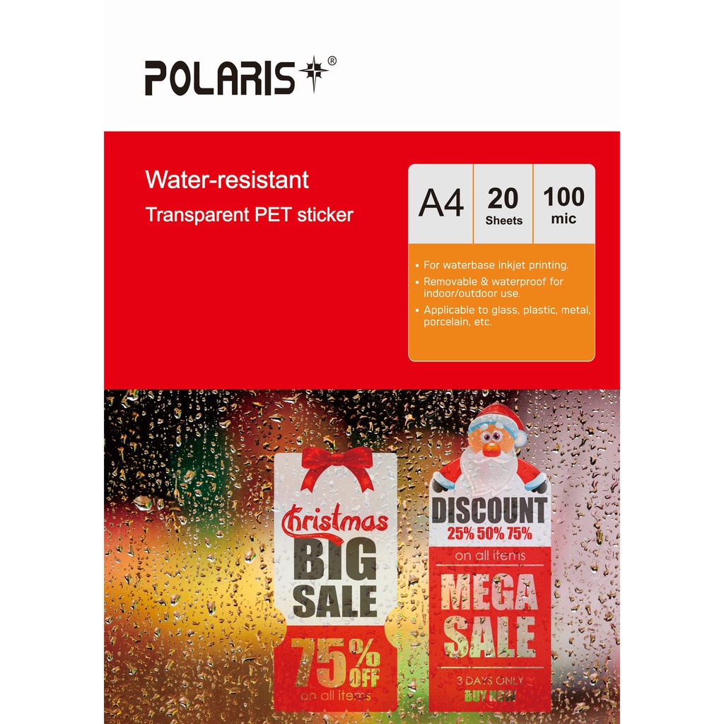 Polaris Inkjet Printable Vinyl Sticker A4, Transparent, Translucent ...
