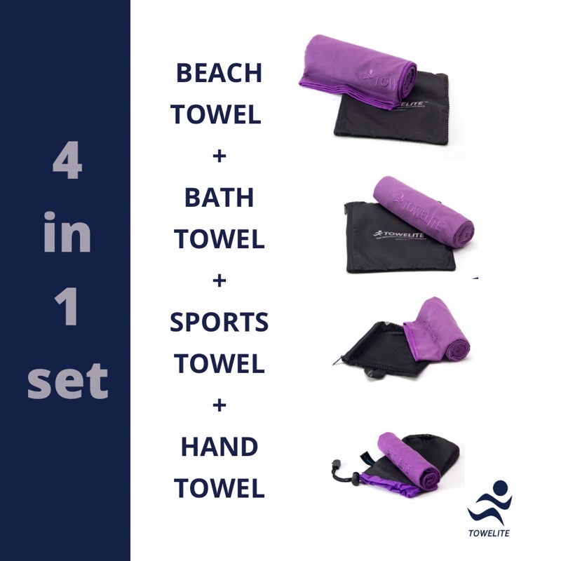TOWELITE 4 in 1 set (Beach + Bath + Sports + Hand Towel) | Shopee ...