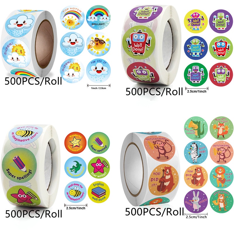 500pcs 1 inch Round Cartoon Toys Animal stickers for kids Teacher ...