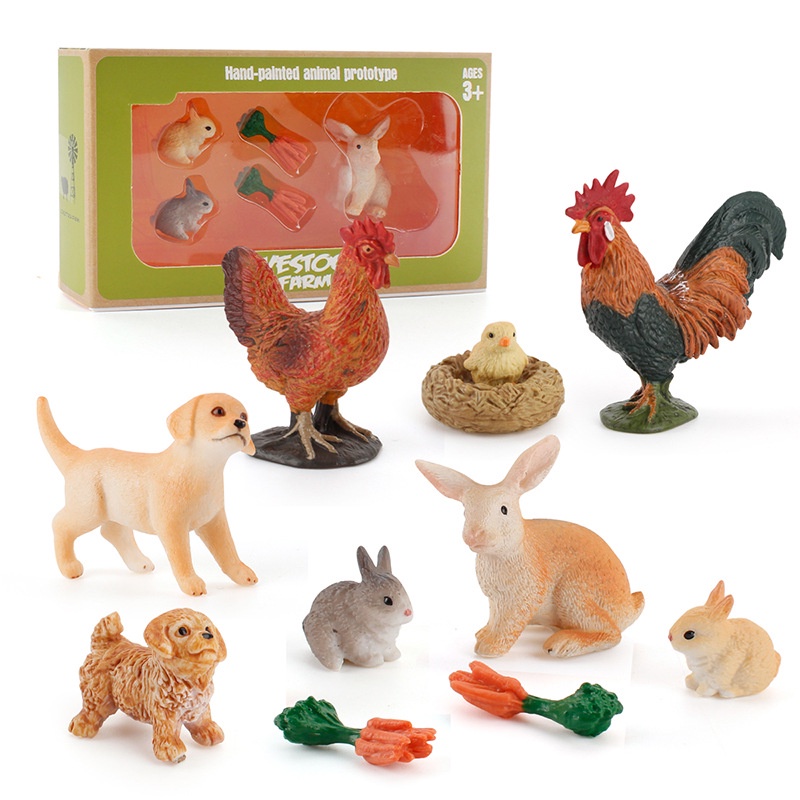 Animal Model Set Poultry Farm Rooster Dog Rabbit Desktop Pretend Play ...