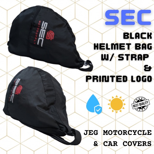 SEC | BLACK HELMET BAG WITH STRAP & PRINTED LOGO | JEG MOTORCYCLE & CAR ...