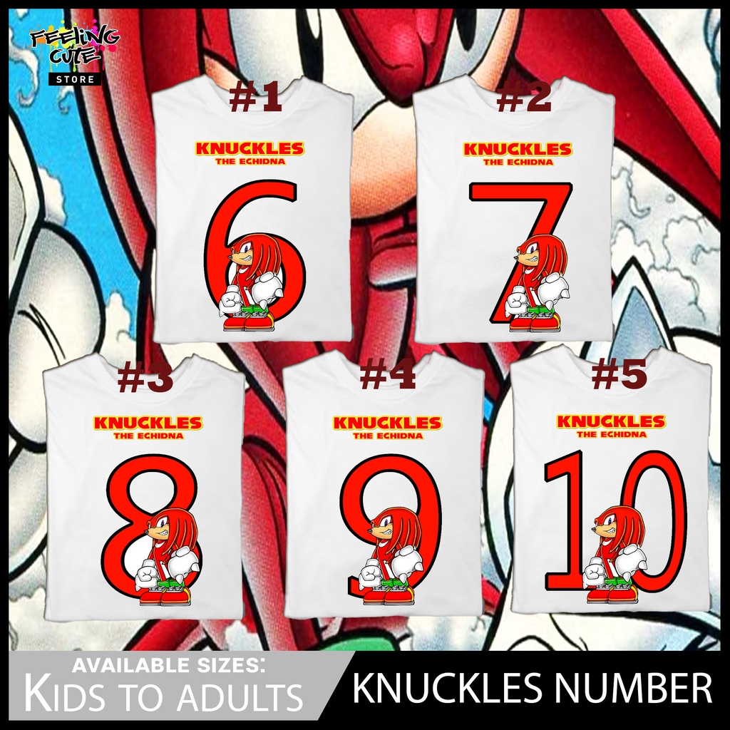 Knuckles the Echidna Number 6 7 8 9 10 Sonic and heghehog Shirt For ...
