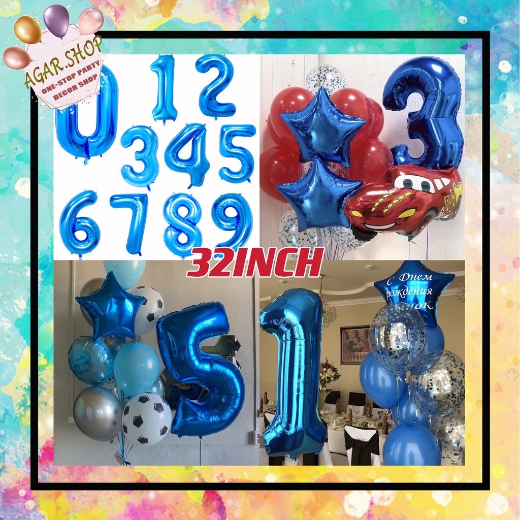 Agar.Shop 32INCH Royal Blue Foil Balloon Big Number Foil Balloon ...