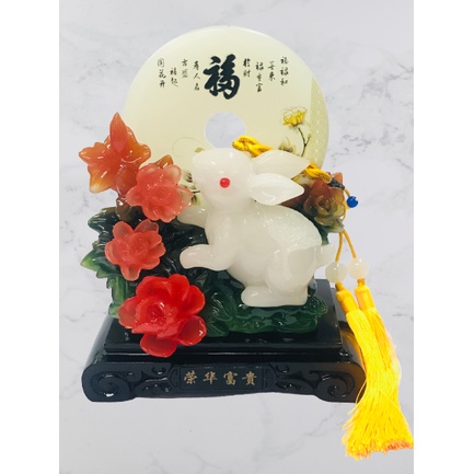 CARRISWERTE 2023 Water Jade Rabbit Statue FengShui Home Office Table ...