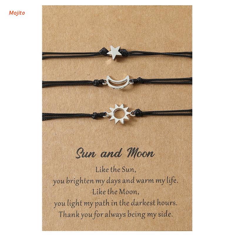 Mojito 3 Pcs Sun Moon and Star Best Friend Card Bracelets for Matching ...