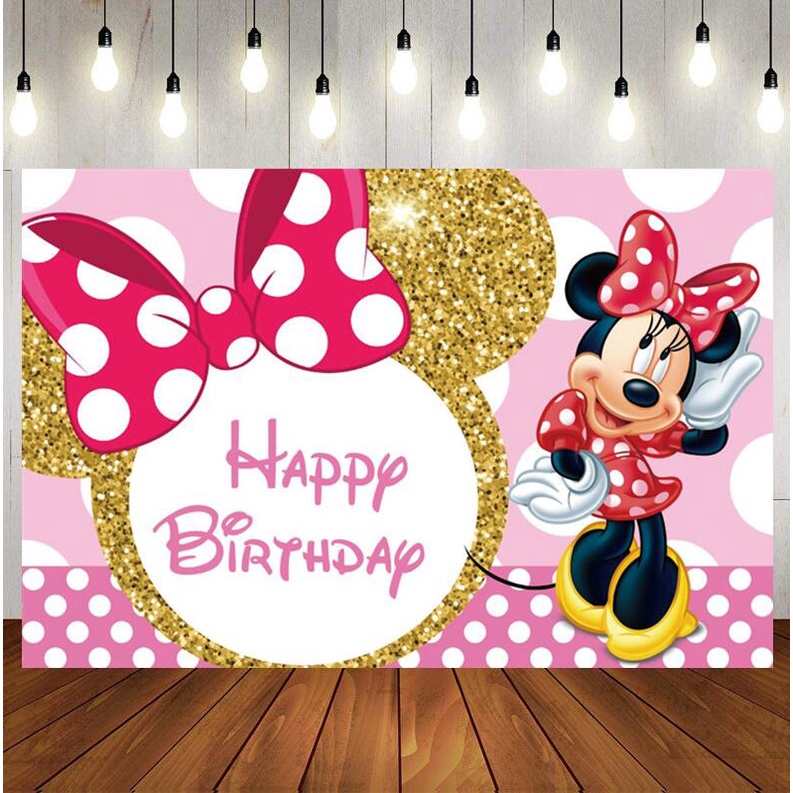 5x3ft Disney Minnie Mouse Party Backdrops Minnie Vinyl Background Wall ...