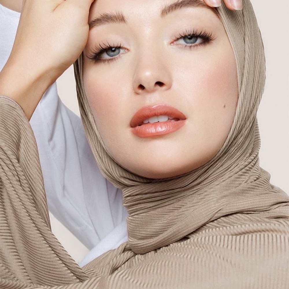 Muslim Women Ribbed Jersey Hijab Scarf Stretchy Modal Cotton Pleated ...