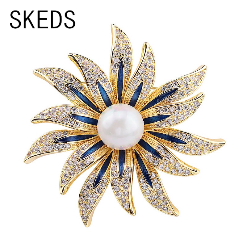 Elegant Crystal Pearl Flower Brooches For Women Luxury Drip glaze ...